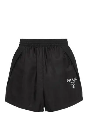 Prada Re-nylon Shorts With Embroidered Logo - Black