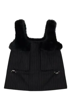 Sacai Striped Vest With Fur Accents - Black