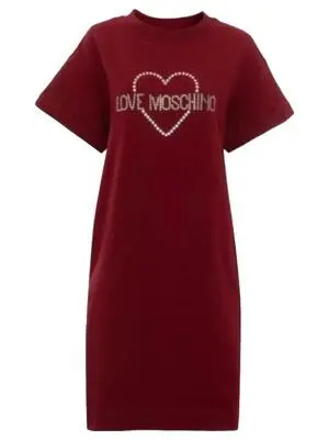 Moschino Rhinestone Heart T-shirt Dress - Red