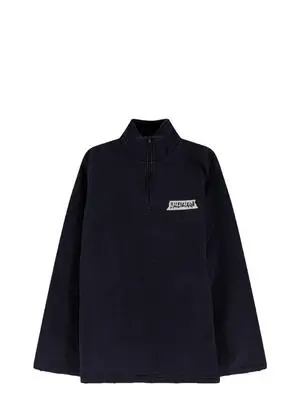 Balenciaga Quarter-zip Distressed Logo Sweater - Black