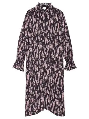 GANNI Floral Printed Pleated Georgette Midi Dress - Phantom