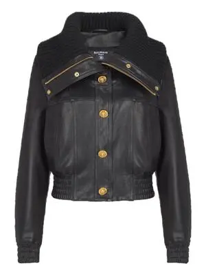 Balmain Quilted Collar Leather Jacket - Black