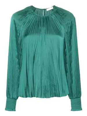 Ulla Johnson Pleated Satin Blouse - Blue