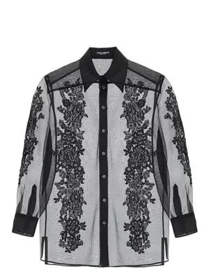 Dolce & Gabbana Lace Appliqué Long Sleeve Shirt - Gray