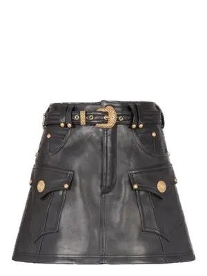 Balmain Leather A-line Skirt - Black