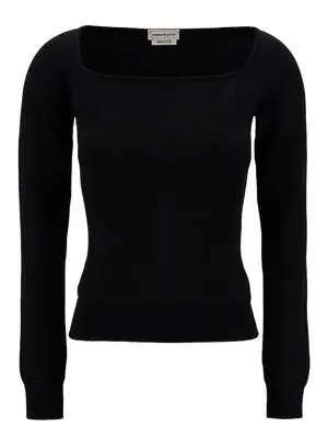 Alexander McQueen Long Sleeved Square Neck Knitted Top - Black
