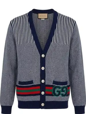 Gucci Logo Intarsia V-neck Cardigan - Gray