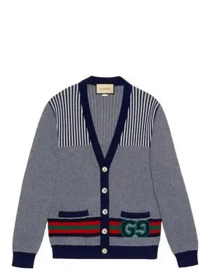 Gucci Logo Intarsia V-neck Cardigan - Gray