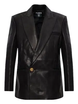Balmain Single-breasted Leather Blazer - Black