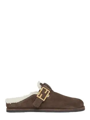 FENDI Fendi Round Toe Slippers With FF Buckle