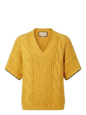 Gucci V-neck Cable Knit Pullover With Removable Sleeves - Yellow