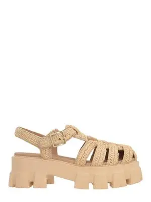 Prada Logo Plaque Caged Heeled Sandals - Neutral Color