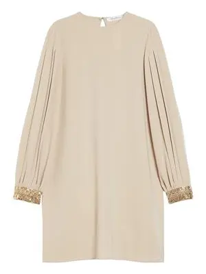 Max Mara Crewneck Pleated Top With Embellished Cuffs - Albino