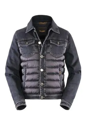 MOORER Quilted Denim Down Jacket - Black