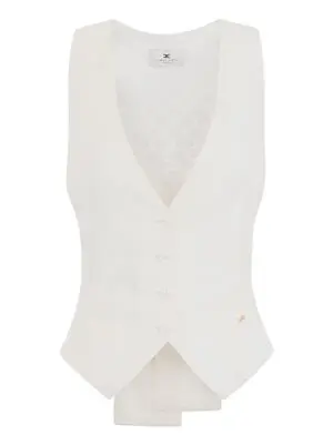 Elisabetta Franchi Gabardine Waistcoat With Rhinestone Logo Detail - Ivory