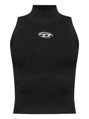 DIESEL® Ribbed-knit Mock Neck Top - Black