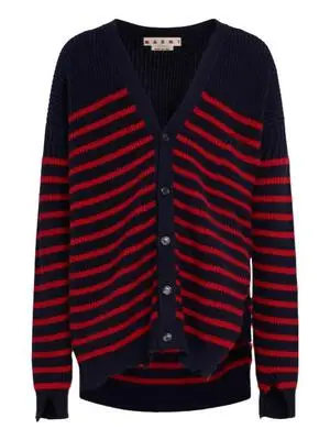 Marni Destroyed Striped Knit Cardigan - Black