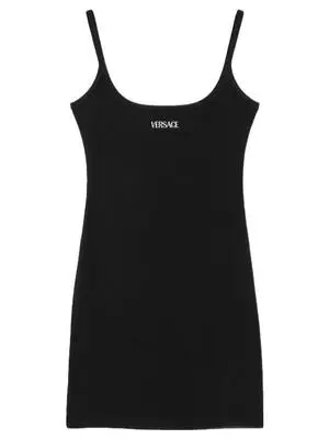 Versace Logo Embroidered Sleeveless Dress - Black