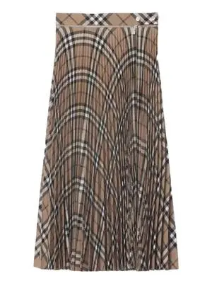 Burberry Checked Pleated Midi Skirt - Linden Tree Color