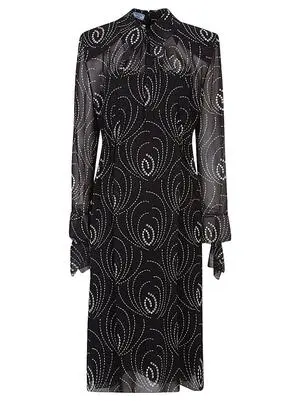 Prada Geometric Printed Midi Dress - Black