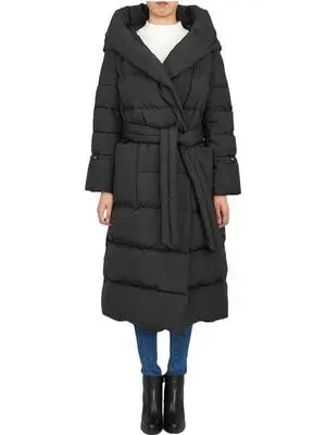MOORER Long-sleeved Hooded Down Jacket With Waist Straps - Black