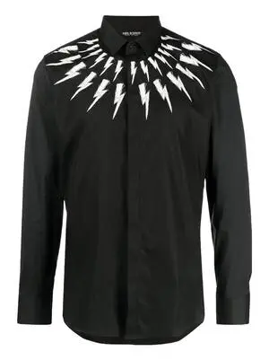 Neil Barrett Lightning Printed Long-sleeved Shirt - Black