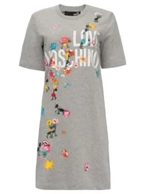 Moschino Grey Printed Short Sleeve Dress - Gray