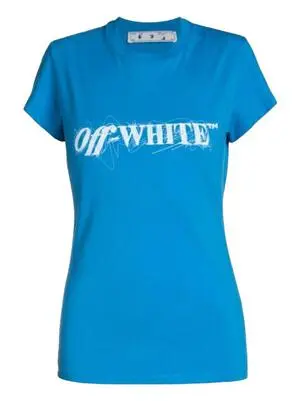 Off-White Off-White "Off-White" Logo Detailed Crewneck T-Shirt Blue