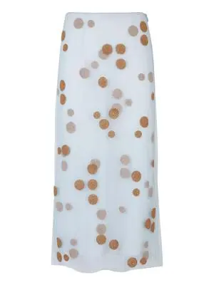 Fendi Polka Dot Embellished Tulle Midi Skirt - Light Blue