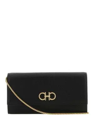 FERRAGAMO Gancini Plaque Leather Clutch Bag - Black