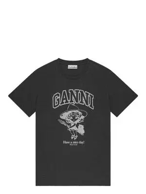 GANNI Graphic Print Short Sleeve Top - Black