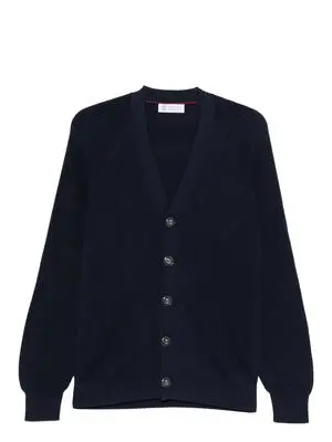 Brunello Cucinelli Ribbed V-neck Cardigan - Navy Blue