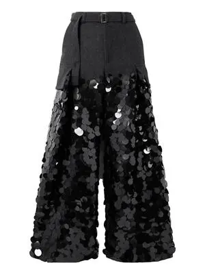 Sacai Sequined Wide-leg Cargo Pants - Black