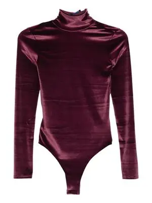 MUGLER High-neck Velvet Bodysuit With Cutout Detail - Brown