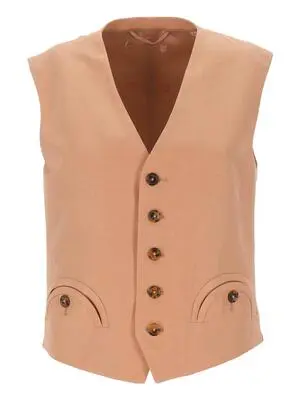 BLAZÉ MILANO Sleeveless V-neck Buttoned Vest - Brown