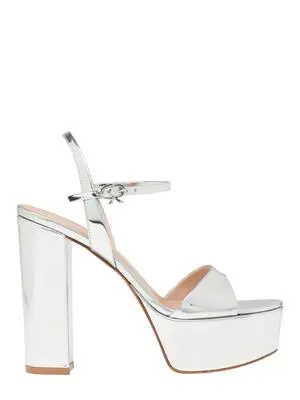 GIANVITO ROSSI Marlena Metallic Leather Platform Sandals - Silver