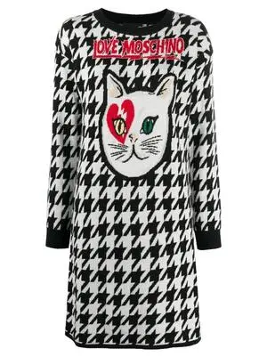 Moschino Jacquard Knit Dress With Cat Motif - Black