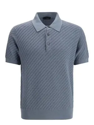 Brioni Woven Pattern Knitted Polo Shirt - Light Blue