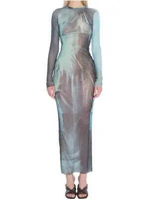 JEAN PAUL GAULTIER Water-print Long-sleeve Maxi Dress - Gray