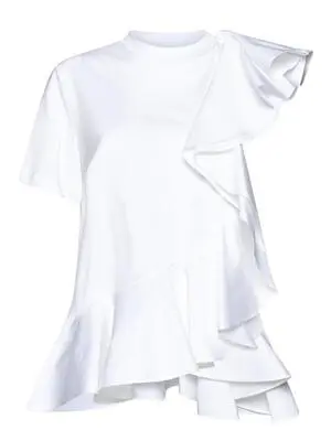 Alexander McQueen Asymmetrical Ruffle Crewneck Top - White