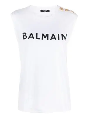 Balmain Logo Print Sleeveless T-shirt - White