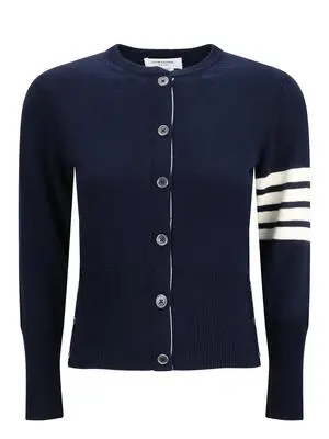 Thom Browne 4-bar Knitted Cardigan With Dog Embroidery - Navy Blue