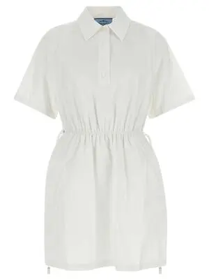 Prada Short-sleeved Drawstring Dress - White