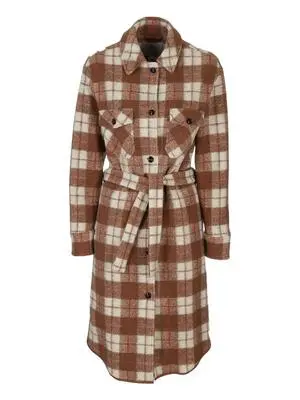 Woolrich Gentry Belted Checked Coat - Brown