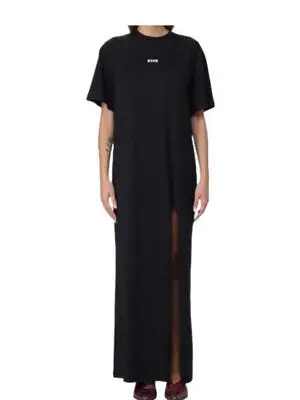 MSGM Logo Print Cotton Maxi Dress - Black