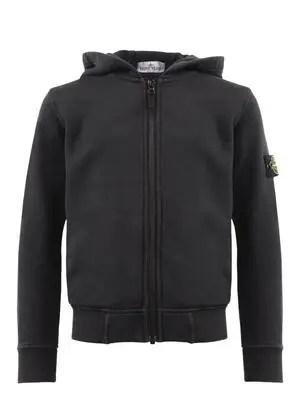 Stone Island Hooded Zip-up Sweater - Black