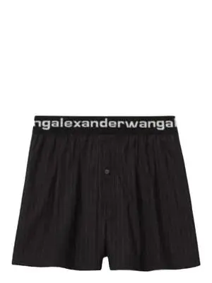 Alexander Wang Logo Waistband Pinstriped Shorts - Black