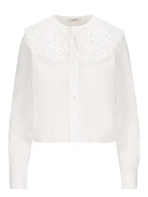 Celine Cropped Romy Shirt In Cotton Poplin With Lace Details - White