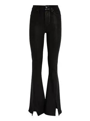 Paige Lou Lou Horn Denim Flare Pants With Split Hem - Black