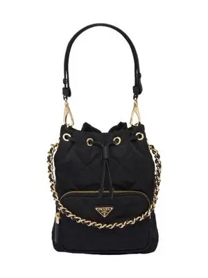 Prada Quilted Chain-linked Bucket Bag - Black